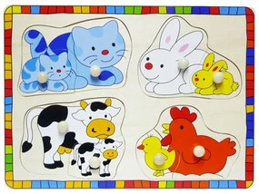 Drewmax 2896 - Dřevěné puzzle s úchyty - Velká zvířátka domácí