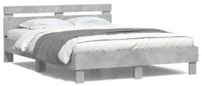 vidaXL Rám postele s čelem a LED osvětlením betonově šedý 150 x 200 cm