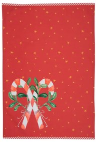 Červená bavlněná utěrka s lízátky Happy Little Christmas – 50x70 cm