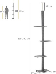 PawHut výškově nastavitelné škrabadlo 228-260 cm stropní strom pro kočky Šplhací strom pro kočky Šedý pro aktivní hru a odpočinek | Aosom.de