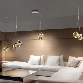 Závěsné svítidlo Radom z červenozlatého foukaného skla, 3 x 1W LED 2700 K, prům.29 cm Studio Italia Design 164004