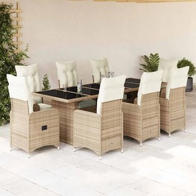 9dílný zahradní bistro set s poduškami béžový polyratan