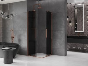 Mexen Velar Duo, sprchový kout s posuvnými dveřmi 90 x 90 cm, 8mm šedé sklo, růžové zlato, 871-090-090-42-60