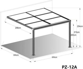 Hliníková pergola BestBerg PZ-12A / 12 m² / antracit/šedá