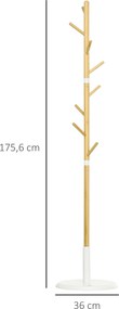 HOMCOM Bambusový stojací věšák na oblečení Moderní halová stromová věšák s 8 háčky na oblečení a tašky pro předsíň a ložnici Ø37.8x175.6 cm Přírodní