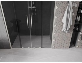 Mexen Velar Duo, posuvné sprchové dveře do otvoru 160 cm, 8mm šedé sklo, broušená ocel, 871-160-000-42-97