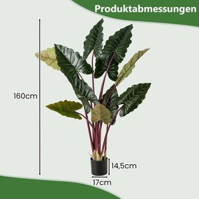 Costway 160 cm Umělé rostliny s 11 listy a Rainbow Taro Branch Moderní umělý