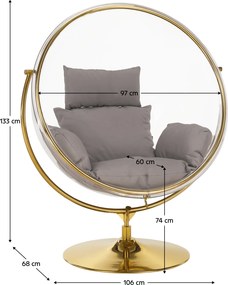 Závěsné křeslo se stojanem, transparentní/zlatá/šedá, BUBBLE NEW TYP 2