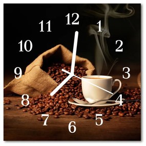 Skleněné hodiny čtvercové Zrnková káva 30x30 cm
