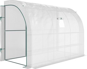 Outsunny skleník s oknem s policemi, zimní skleník z ocelové fólie, nástěnný skleník na balkon, zahrada, rajčatový skleník 300x150x213cm rajčatový sk…