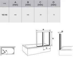 Ravak VS2 105 796M0U00ZG vanová zástěna satin+grape