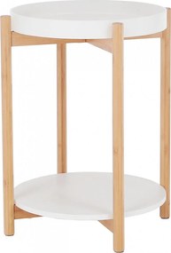 Tempo Kondela Kulatý odkládací stolek KABRA s odnímatelným tácem, bílá/přírodní