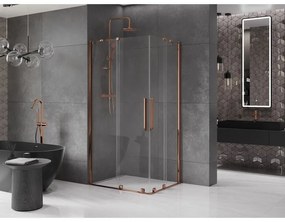Mexen Velar Duo, sprchový kout s posuvnými dveřmi 90(dveře) x 80(dveře) cm, 8mm čiré sklo, růžové zlato profil, 871-090-080-02-60