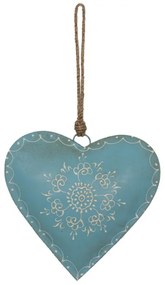 Modré závěsné kovové srdce se zdovením Heartic – 20x1x20 cm