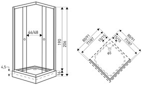 Aplomo Madera SQ čtvercový sprchový kout s vaničkou Rozměr koutu: 80x80cm