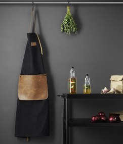 Eva Solo Kuchyňská zástěra s koženými prvky Black, černá barva, textil