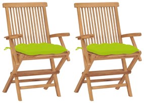 Zahradní židle s jasně zelenými poduškami 2 ks masivní teak,  3062513