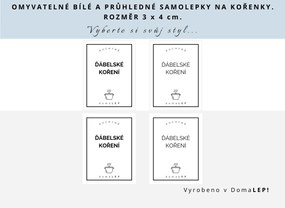 ĎÁBELSKÉ KOŘENÍ - Samolepka na kořenky 3 x 4 cm - DomaLEP varianta: BÍLÁ - tučné písmo