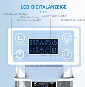 HOMCOM Výrobník kostek ledu, 20 kg/24h 2,3 l, s nádržkou na vodu 3,2 l, automatický čisticí program, nerezová ocel, 25,2 x 36 x 37,1 cm, stříbrná
