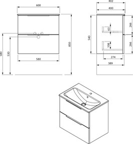Sapho CIRASA umyvadlová skříňka 58 x 54 x 39 cm bílá lesk CR592-3030