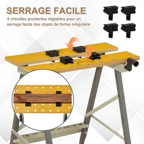 Skládací pracovní stůl DURHAND se 4 svorkami, 100 kg nosnost, ocelová konstrukce, pracovní deska pro dílnu, garáž a staveniště, 62,5x60,5x78,5 cm, še…