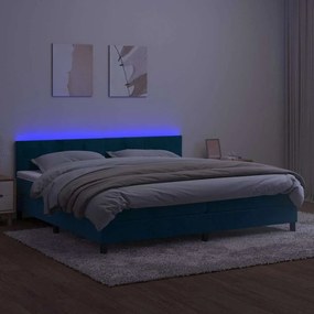 Box spring postel s matrací a LED tmavě modrá 200x200 cm samet 3134427