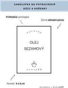 Samolepka na láhev OLEJ SEZAMOVÝ – průhledná, 6 x 8 cm, základní písmo