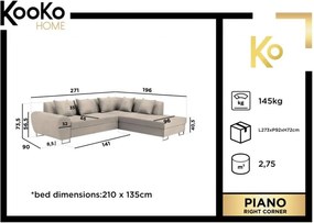 Šedá rohová rozkládací pohovka s úložným prostorem Kooko Home XL Right Corner Sofa Piano