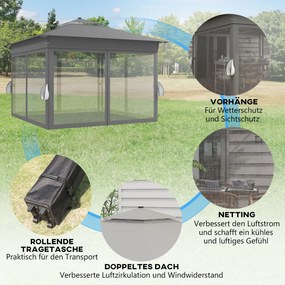 Skládací altán Outsunny cca 3 x 3 m, altán s LED, 4 síťové závěsy, boční stěna, zahradní altán s vakem na vodu, dvojitá střecha, taška na přenášení, …