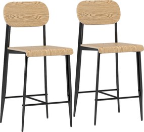 HOMCOM Sada 2 Barových Židlí, Barová Židle s Opěrným Nohama, Kovový Rám, Kuchyňská Židle s Výškou Sedáku 66 cm, Snadná Montáž, Průmyslový Design Přír…