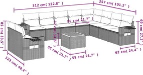 11dílná zahradní sedací souprava s poduškami šedá polyratan 3256970