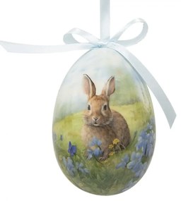 Sada 6 ks modro-fialová velikonoční vajíčka se zajíčky II – 7x10 cm
