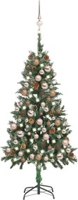 vidaXL Umělý vánoční stromek s LED osvětlením a sadou koulí 150 cm [3077895] Barva: white and rose