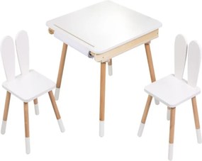 Dětská rostoucí sada BUNNY, stolek a 2 židle, bílá/hnědá ELIS design