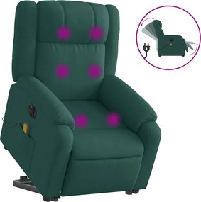 Elektrické zvedací masážní polohovací křeslo zelené textil 3205244