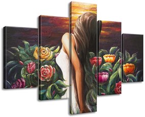 Gario Ručně malovaný obraz Žena mezi květinami - 5 dílný Rozměry: 150 x 70 cm