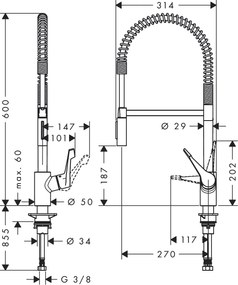 Hansgrohe Cento - Páková kuchyňská baterie XXL, Semi-Pro, 2jet, chrom 14806000