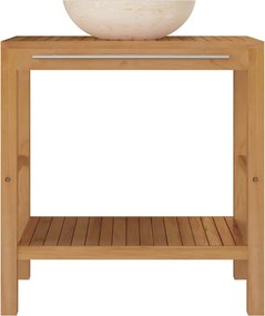 Koupelnová skříňka dřevo teak a umyvadlo mramor krémové 3058162