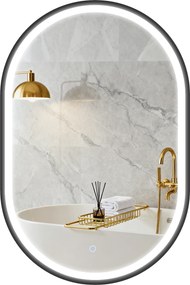 HOMCOM zrcadlo do koupelny se světlem 60x90 cm oválné nástěnné zrcadlo 3 barvy světla stmívatelné protimlhové černé
