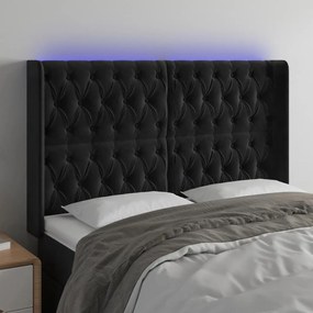 Čelo postele s LED černé 163 x 16 x 118/128 cm samet