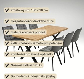Vikio Jídelní set pro 6 osob 180x90 cm soft dub noha X šedá židle VJS238-6S-S