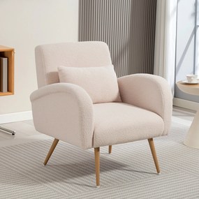 HOMCOM lounge křeslo moderní tygrovaný plyš s odnímatelným bederním polštářem, 77x77x83 cm, béžové