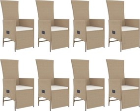 9dílný zahradní jídelní set s poduškami béžový polyratan 3157580