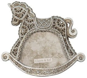 Stříbrný antik fotorámeček na postavení ve tvaru houpacího koníka - 14*1*11 cm / 10*6 cm