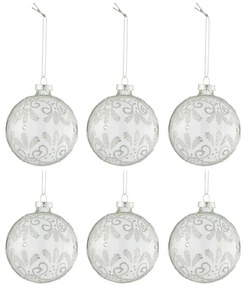 OnaDnes -20% Set šesti stříbrných skleněných vánočních ozdob J-Line Ween 10,5 cm