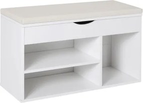 HOMCOM botník, úsporný botník s skládací, polstrovanou sedací plochou pro vstupní prostor, dřevo, 80x30x47 cm, bílá