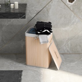 HOMCOM Slim Prádelní Koš s Víkem 72L Skladný Koš s Rukojetí, Odlitelný Prádelní Sáček, Prádelní Box pro Prádelnu, Ložnici, Koupelnu