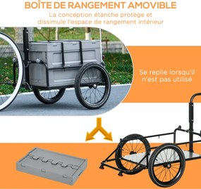 HOMCOM Cyklopřívěs s odnímatelným a skládacím úložným boxem 65L, bezpečnostními odrazkami a pneumatikami, maximální zatížení 40KG, šedý