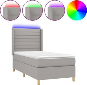 Box spring postel s matrací a LED světle šedá 100x200 cm textil 3138933