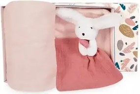 Doudou Dárková sada šťastný králíček pléd a růžový muchláček / od 0 le